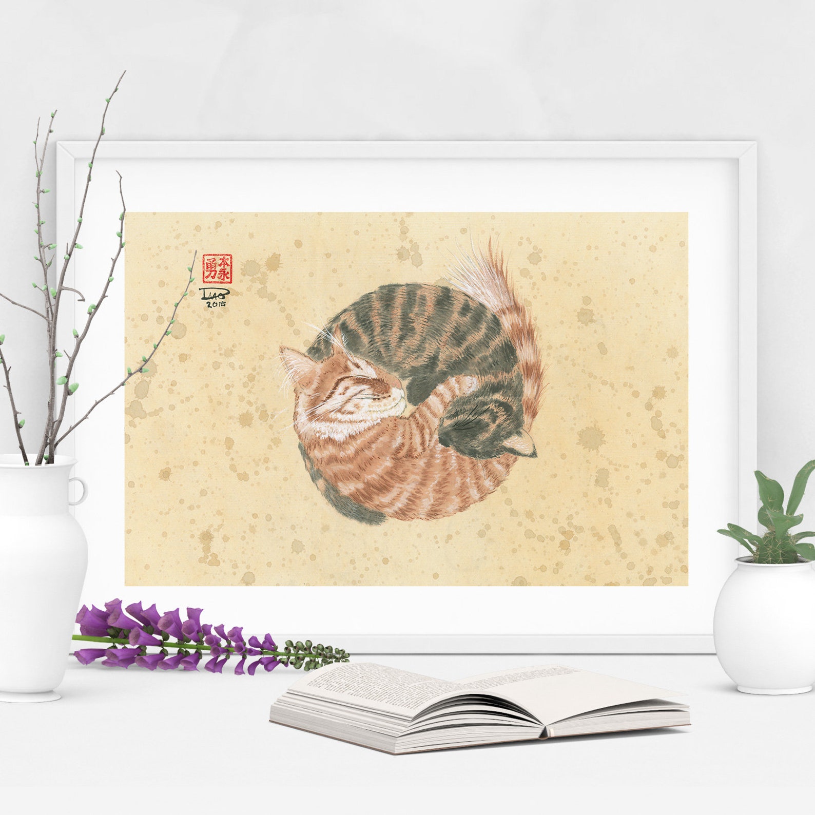 Yin Yang Cats Sumi-e Watercolor Painting - Harmony (print) - Etsy