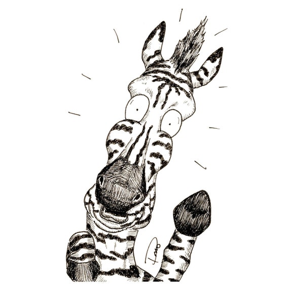 Surprised Zebra Pen Drawing Inktober 2018 print | Etsy