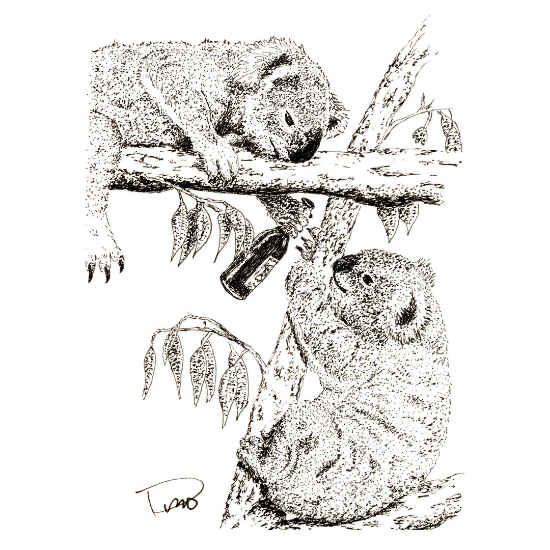 Drinking Koalas Pen Drawing Inktober 2018 Print - Etsy België