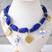 Blue Bandana Charm Necklace, Summer Necklace, Multi Charm,pearl ...