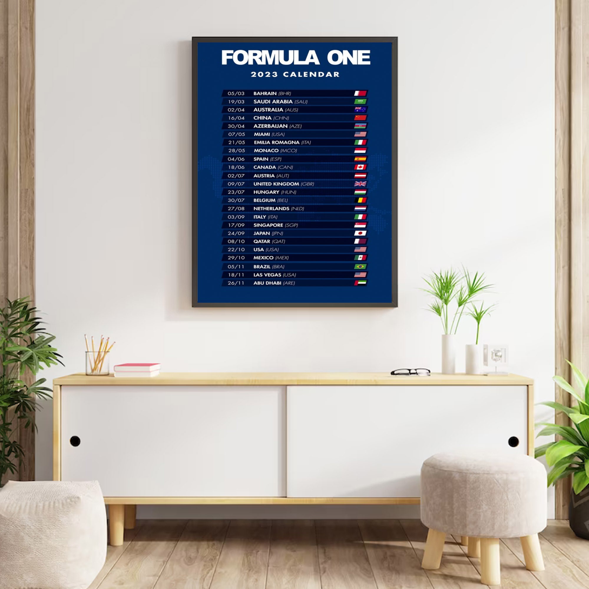 F1 2023 Calendar Poster, Formula 1 2023 Season Calendar Poster