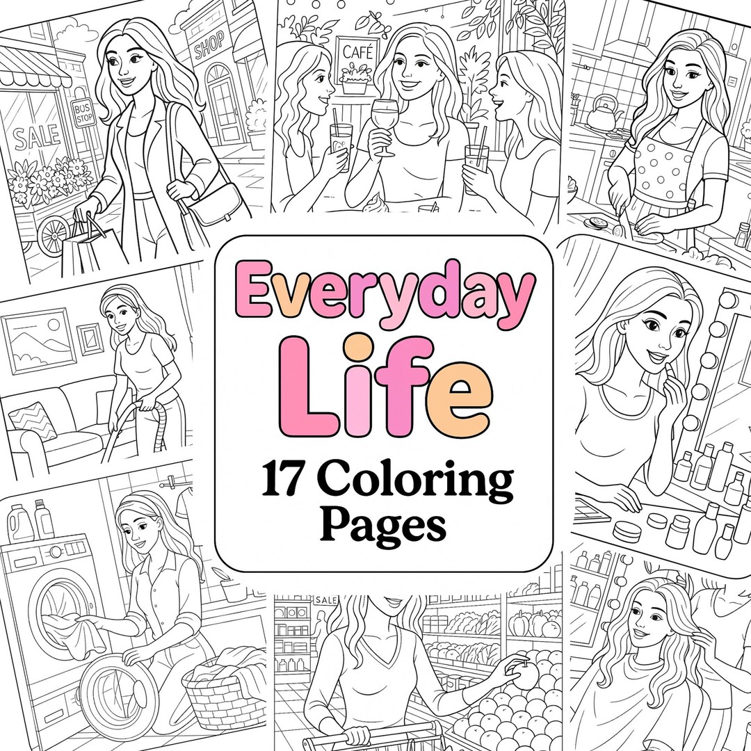 Everyday Women’s Life Coloring Pages | 17 Pages of Self-care, Routines ...
