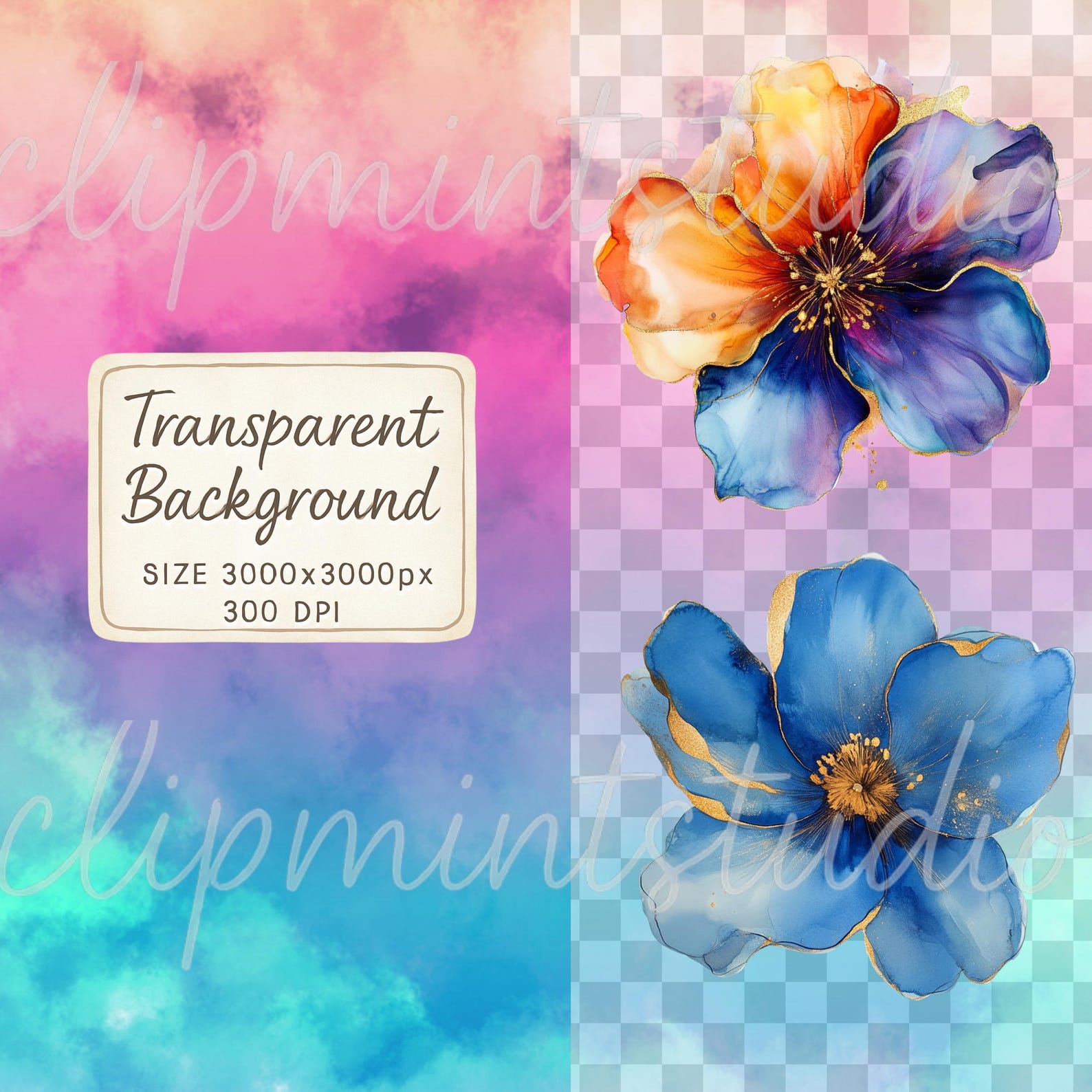Golden Bloom Watercolor Flower Clipart 15 PNG Floral Illustrations With ...