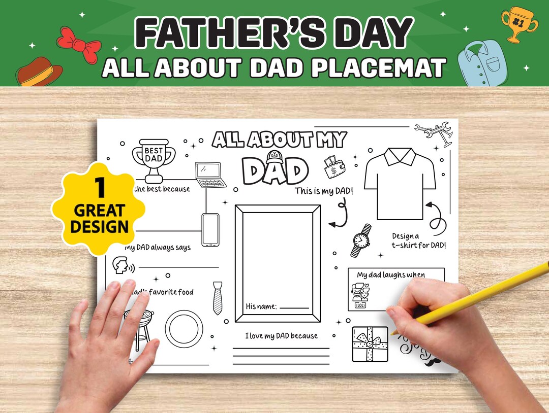 All About Dad, Printable Fathers Day Activity Placemat, Fathers Day ...