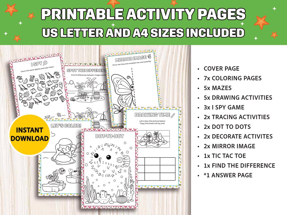 Summer Kids Activities, Activity Sheets, Activity Bundle, Classroom ...