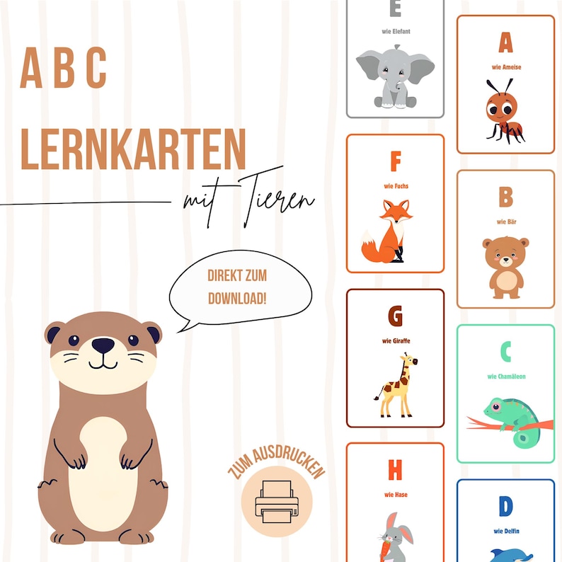 ABC Animal Flashcards – Alphabet Posters & Cards to Print – Learning ...
