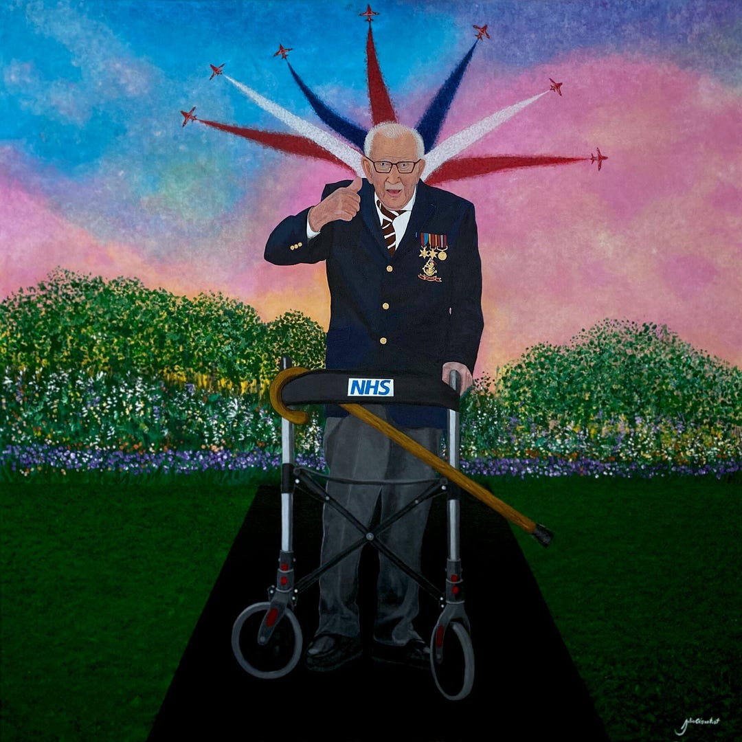 Sir Captain Tom Moore Acrylic Portrait – WWII Hero, NHS Tribute Print ...