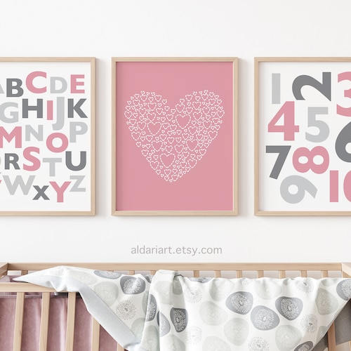 Pink & Navy Set of 2 Prints Alphabet and Numbers Printable - Etsy