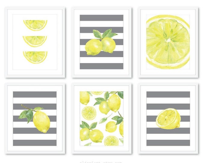 Lemon Wall Art, Lemon Art Prints, Set of 6, Fruit Art Prints, Kitchen ...