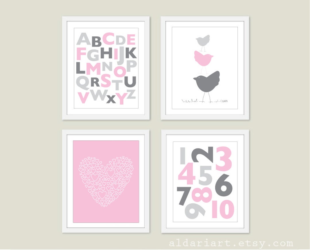 Mädchen Kindergarten Kunstdrucke - rosa und grau Kindergarten Wandkunst ...