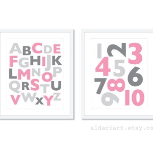 Alphabet and Numbers Nursery Print Set - Simple Modern Blue and Grey ...