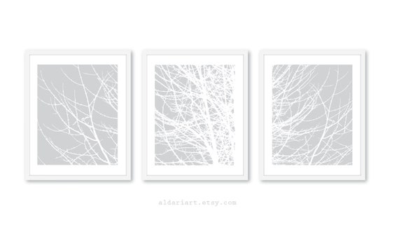 Tree Branches Art Prints Tree Wall Art Set of 3 Grey and | Etsy