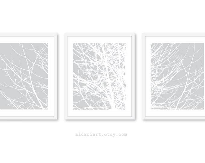 Tree Branches Art Prints Tree Wall Art Set of 3 Grey and White Wall Art ...