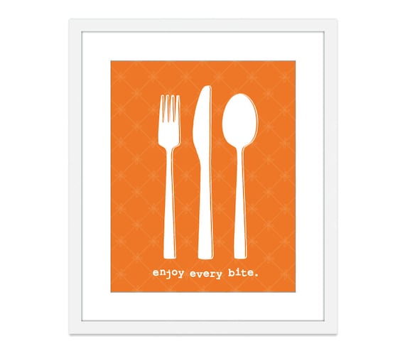 Enjoy Every Bite Print Fork Knife Spoon Print Cutlery Art - Etsy