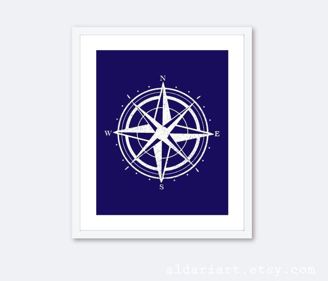 Compass Art Print Navy Blue and White Compass Art Print - Etsy Canada