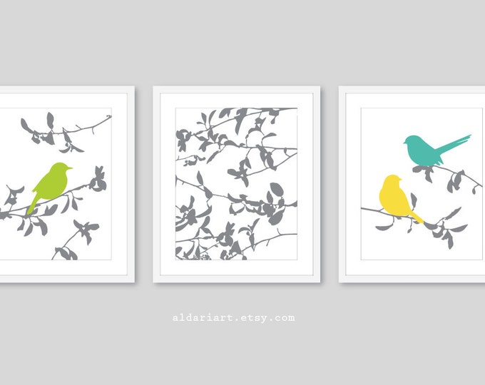 Bird Art Prints, Bird Wall Decor, Set of 3 Prints, Modern Birds on ...
