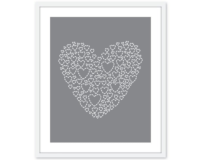 Heart Art Print, Heart Wall Art, Nursery Wall Decor, Grey Heart Print ...