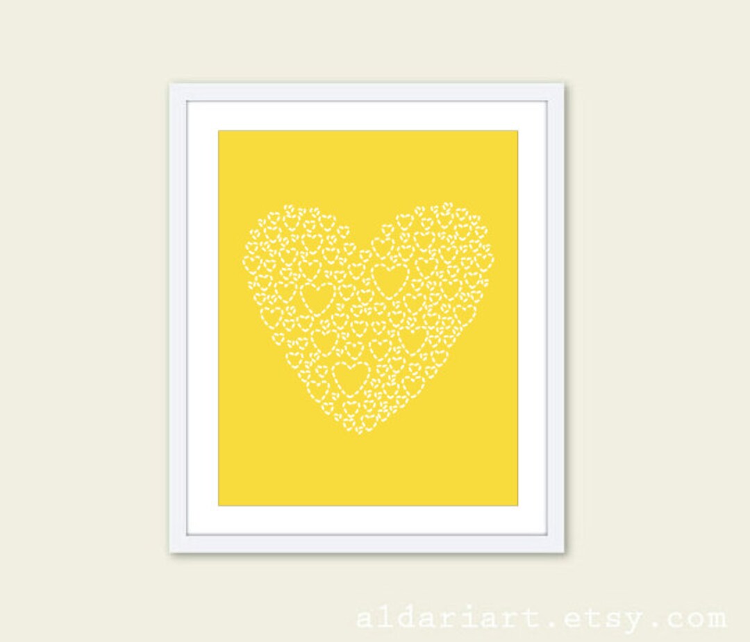 Heart Print, Heart Wall Art, Yellow Heart Art Print, Nursery Wall Art ...