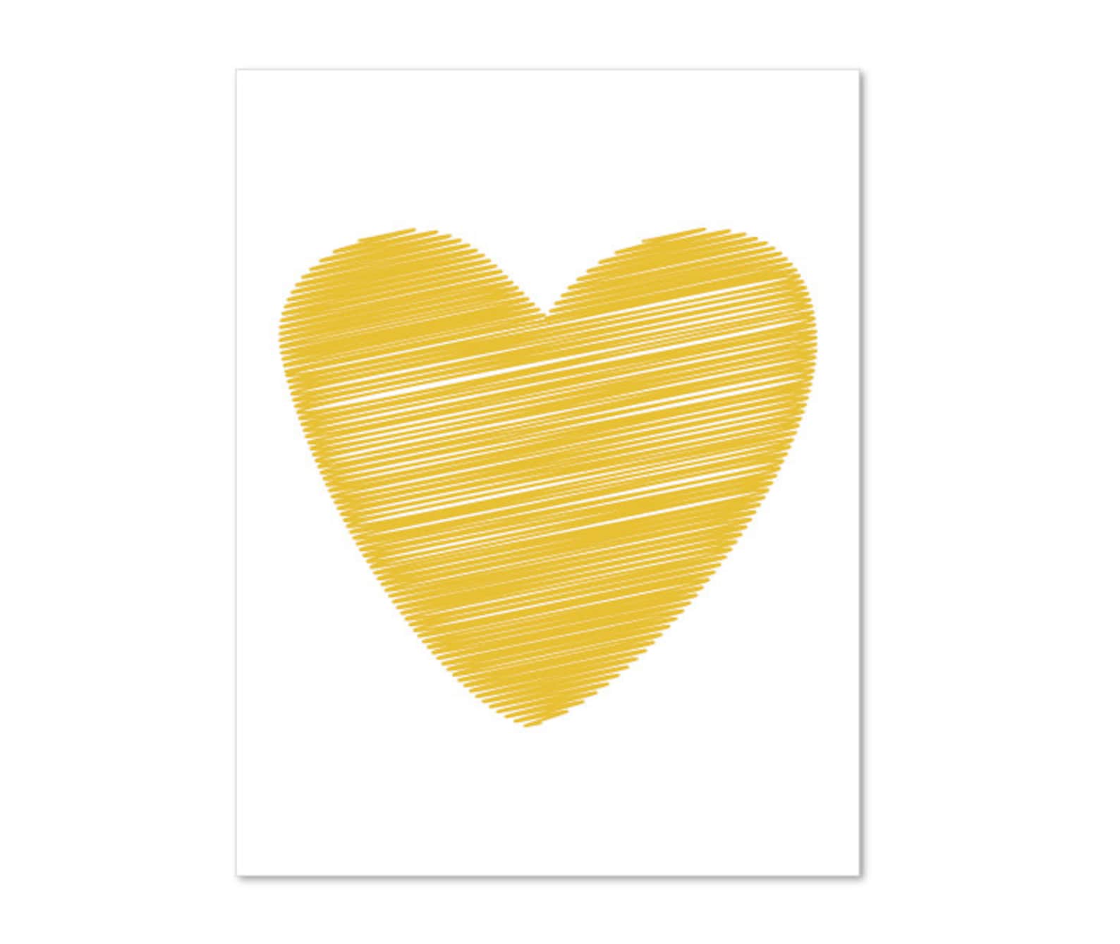 Heart Art Print - Mustard Yellow Heart - Love Poster - Wall Art Modern ...