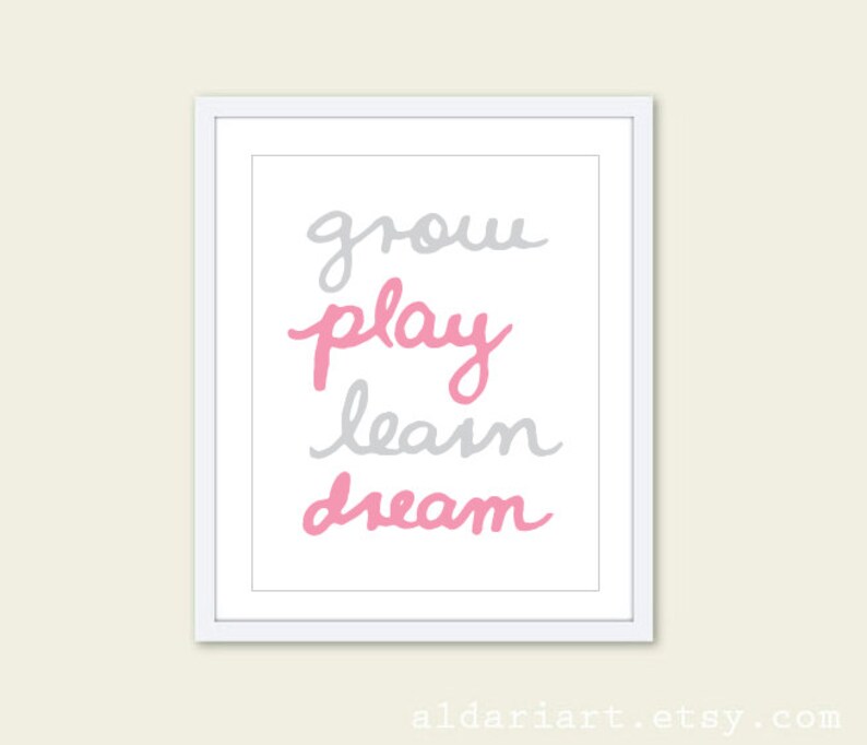Grow Play Learn Dream Nursery Art Print Typography Poster | Etsy