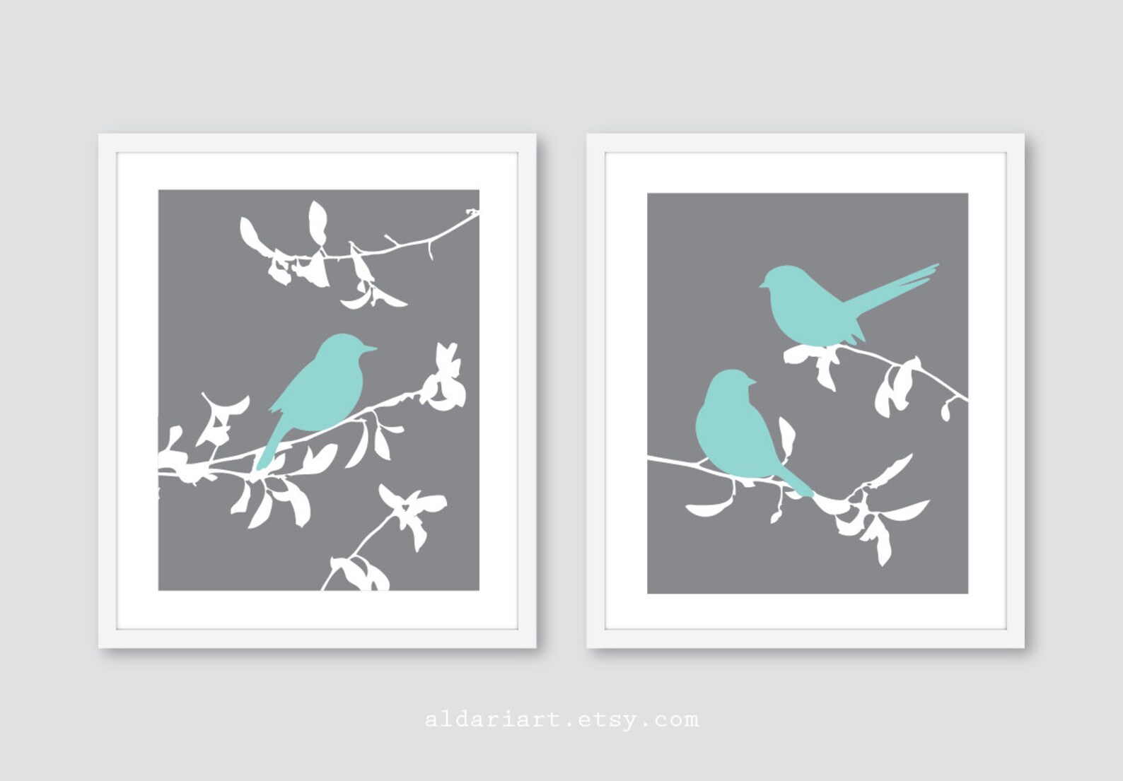 Bird Art Prints, Bird Wall Decor, Set of 2 Modern Birds on Branches ...