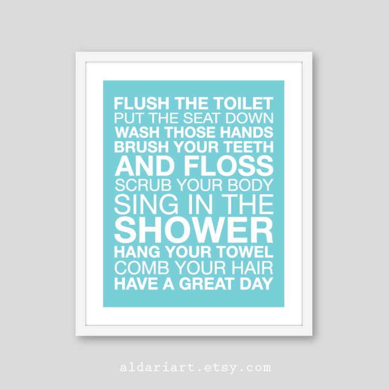 Bathroom Rules Print, Typography Wall Art, Sing in the Shower Print ...