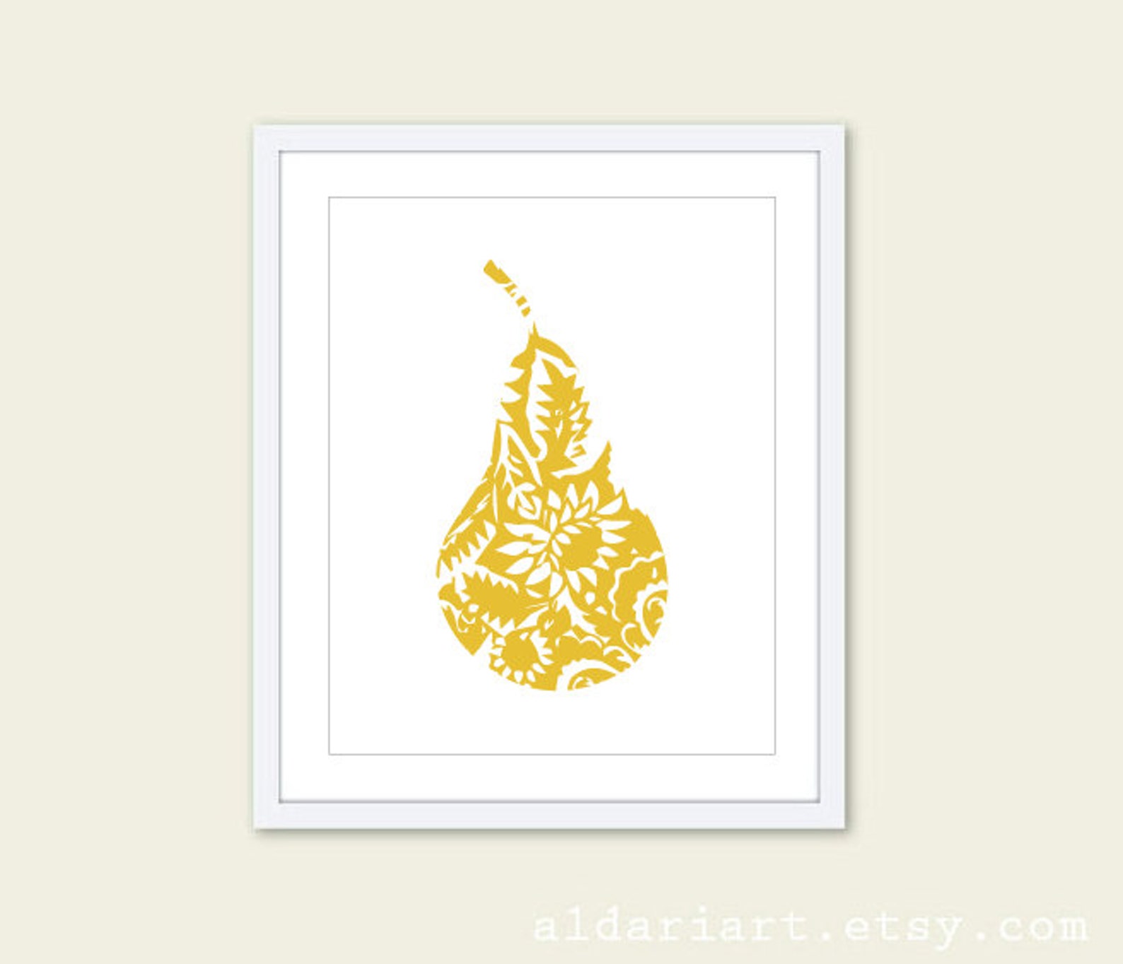 Floral Pear Fruit Art Print - Simple Modern Kitchen Wall Art - Fruit ...