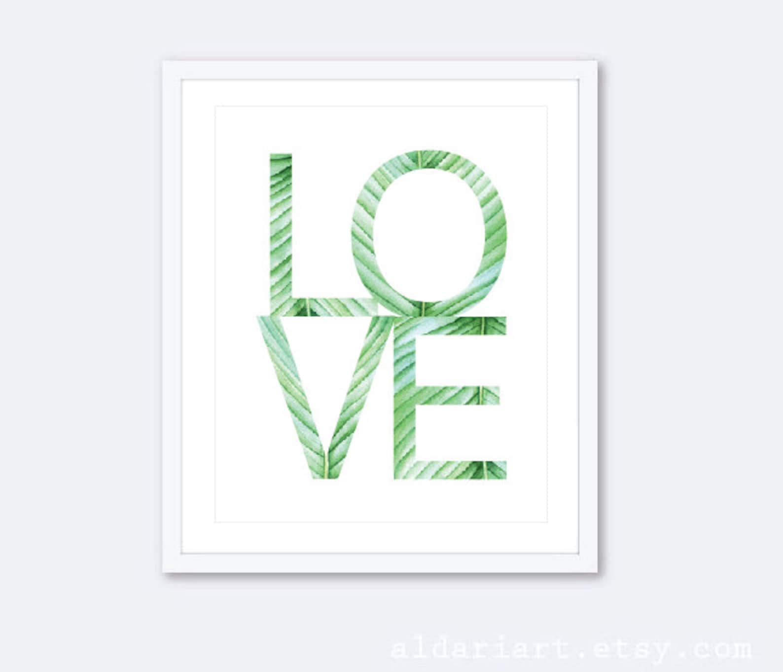 Love Art Print Love Wall Art Watercolor Leaf Love Print - Etsy