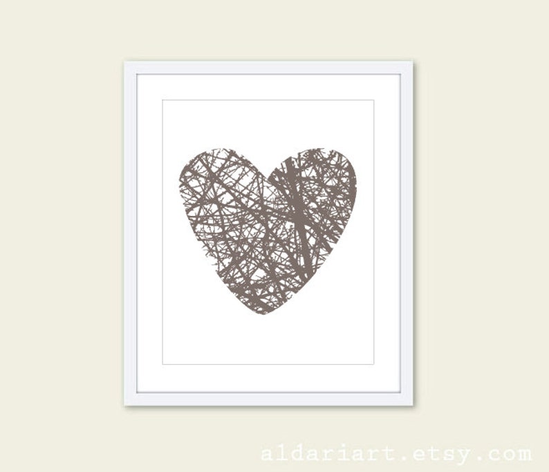 Heart Branches Art Print - Modern Heart Wall Art - Heart Home Decor ...