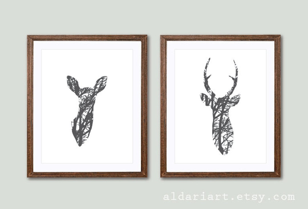 Modern Deer Prints - Deer Wall Art - Deer and Doe Prints - Deer Antlers ...