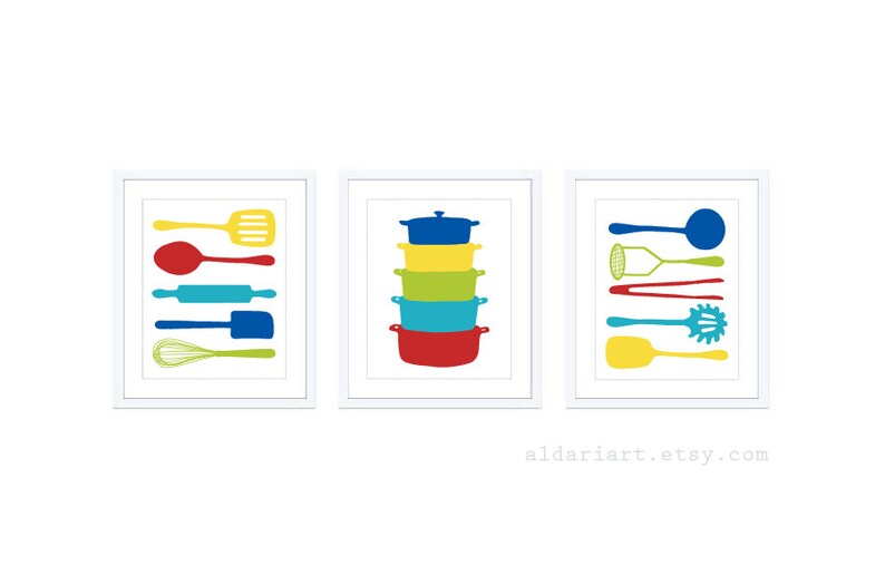 Kitchen Art Prints - Cooking Utensils and Stacked Pots Wall Art ...