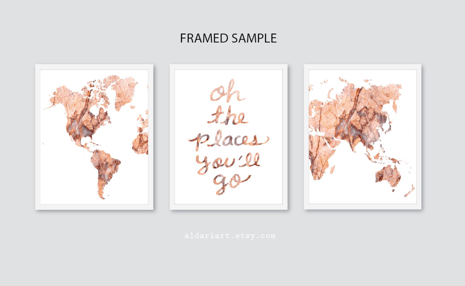 Peach Marble World Map Prints Travel Nursery Art Prints | Etsy