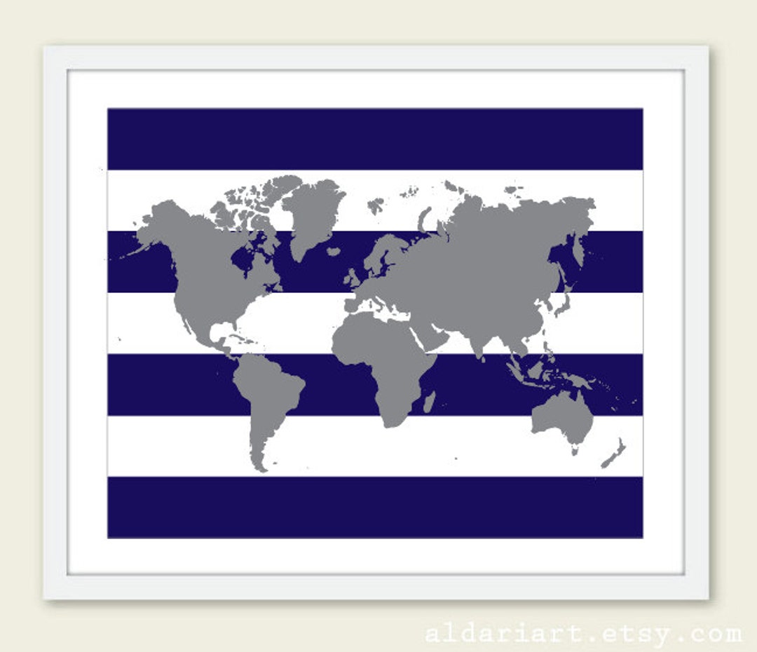 World Map Art Print - World Map Poster - Nursery Map Wall Art - Grey ...