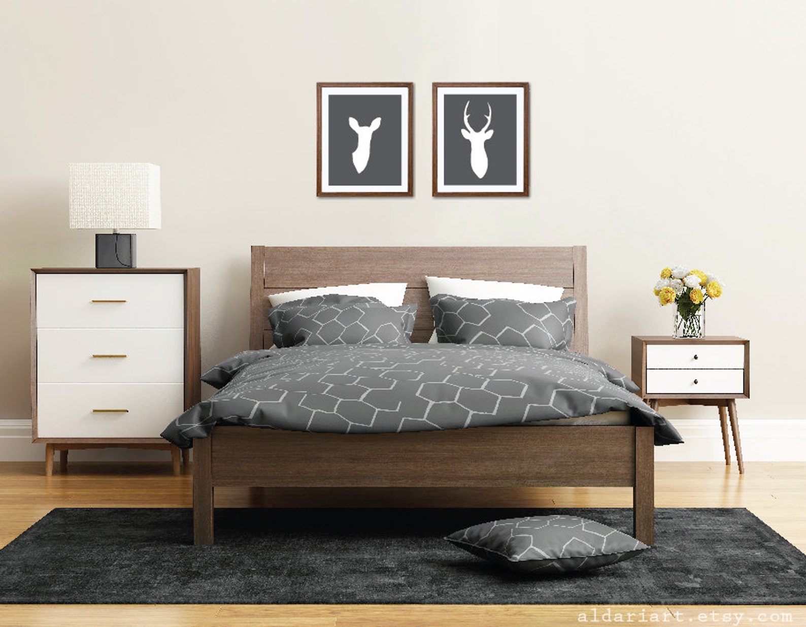 Modern Deer Antlers Art Prints Deer and Doe Deer Couple set - Etsy Canada