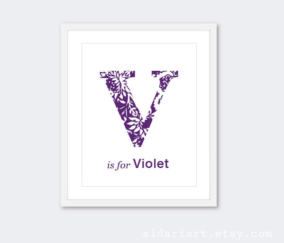 Letter and Name Art Print Floral Letter Violet Purple | Etsy