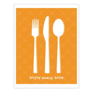Enjoy Every Bite Print - Fork Knife Spoon Print - Cutlery Art Print ...