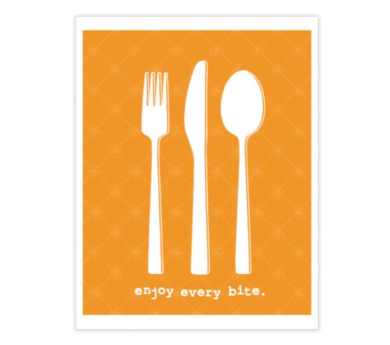 Enjoy Every Bite Print Fork Knife Spoon Print Cutlery Art - Etsy