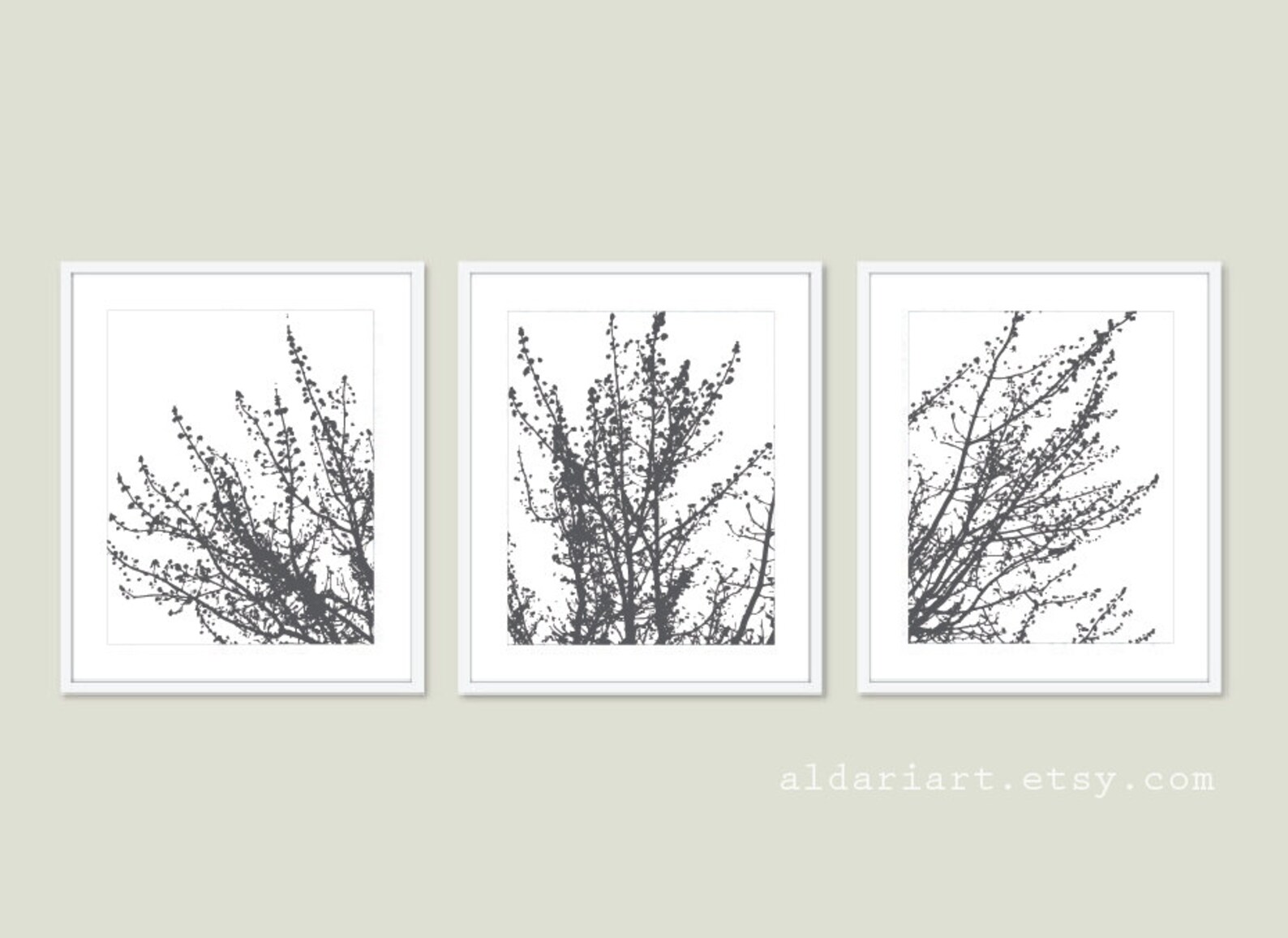 Modern Spring Tree Branches Art Prints - Set of Tree - Tangerine Orange ...