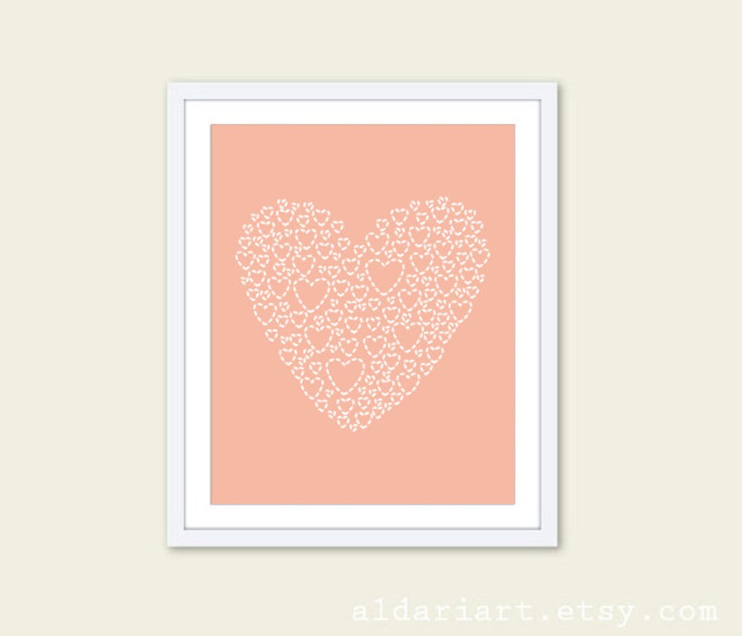 Heart Art Print - Heart Wall Art - Heart Nursery Decor - Peach Heart ...
