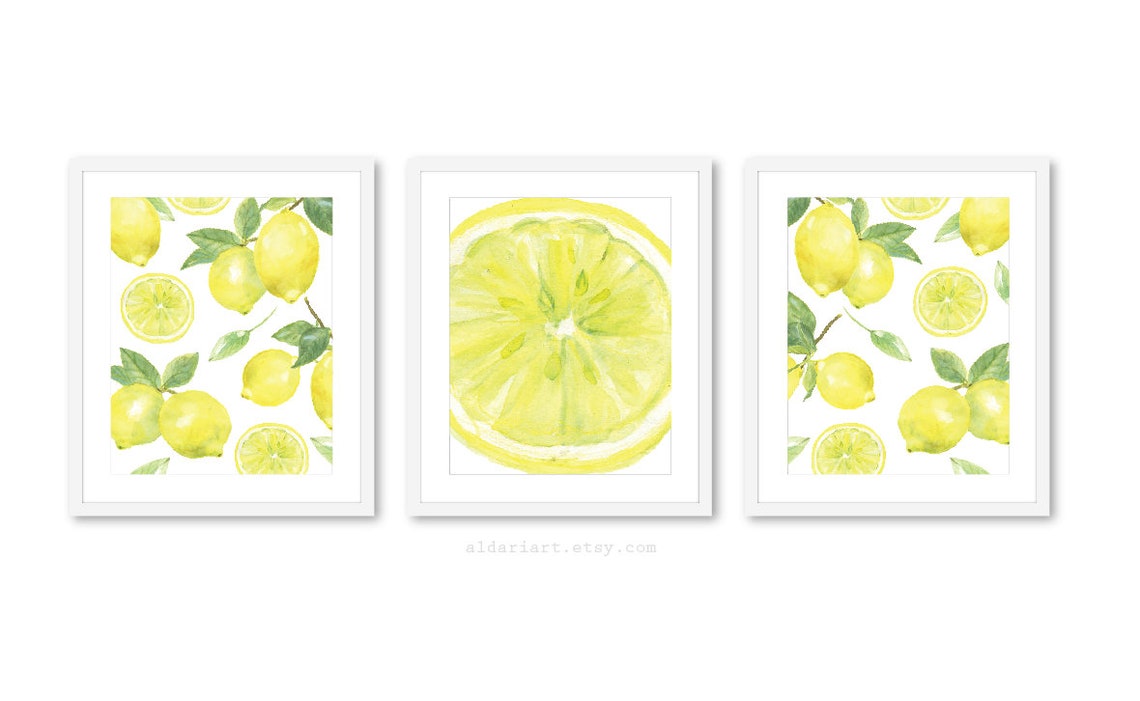 Lemon Art Prints - Lemon Wall Art - Watercolor Lemons Prints - Modern ...