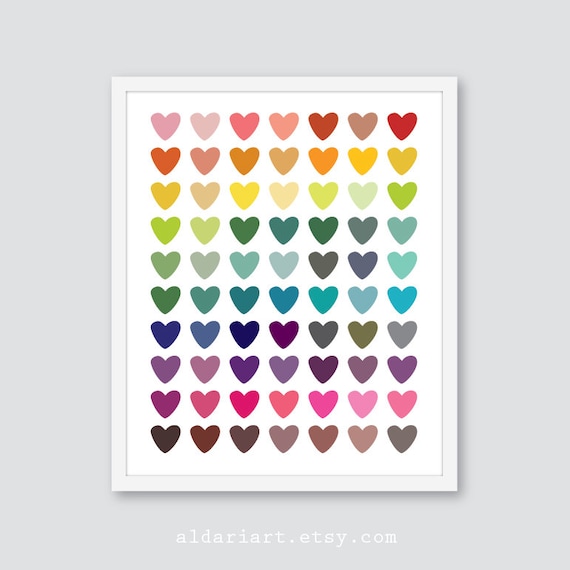 Hearts Art Print Heart Wall Art Rainbow Hearts Print | Etsy