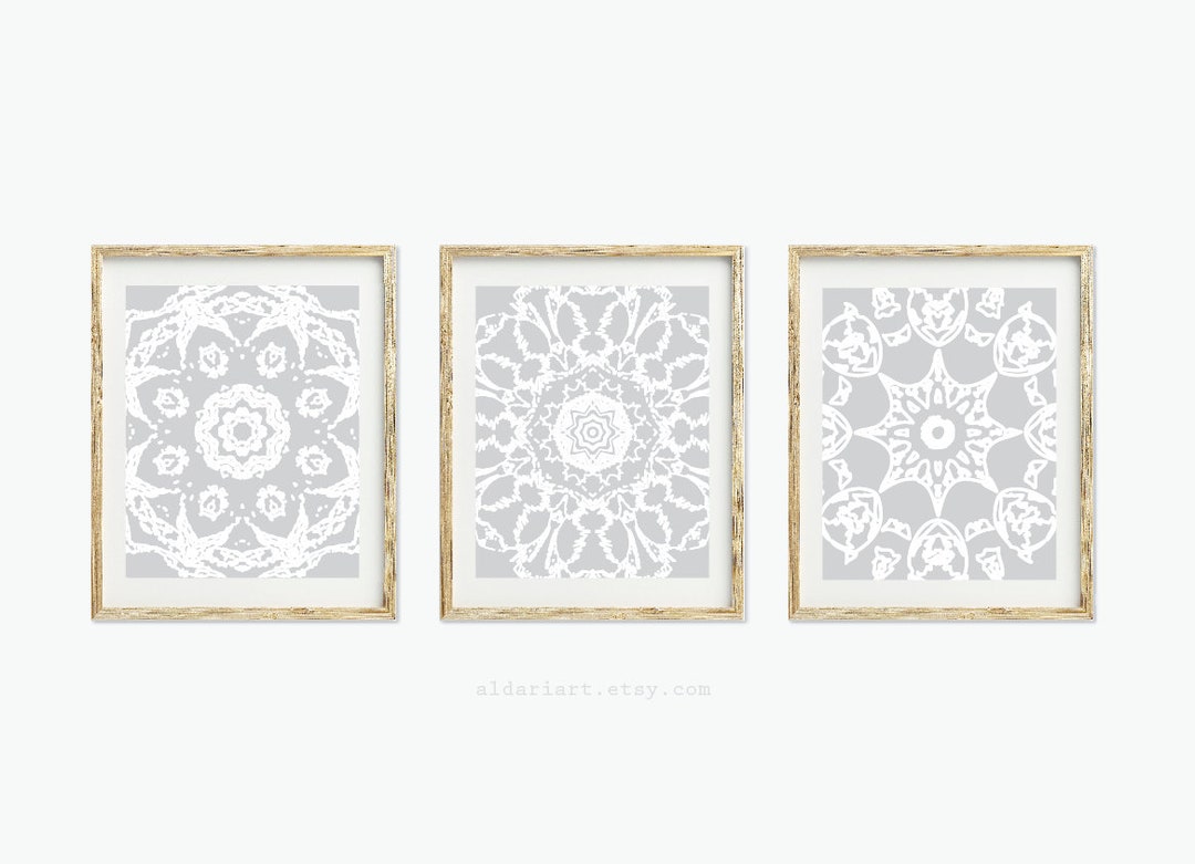 Mandala Art Prints, Mandala Wall Decor, Modern Wall Art, Abstract Grey ...