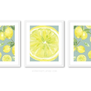 Lemon Art Prints - Lemon Wall Art - Watercolor Lemons Prints - Modern ...