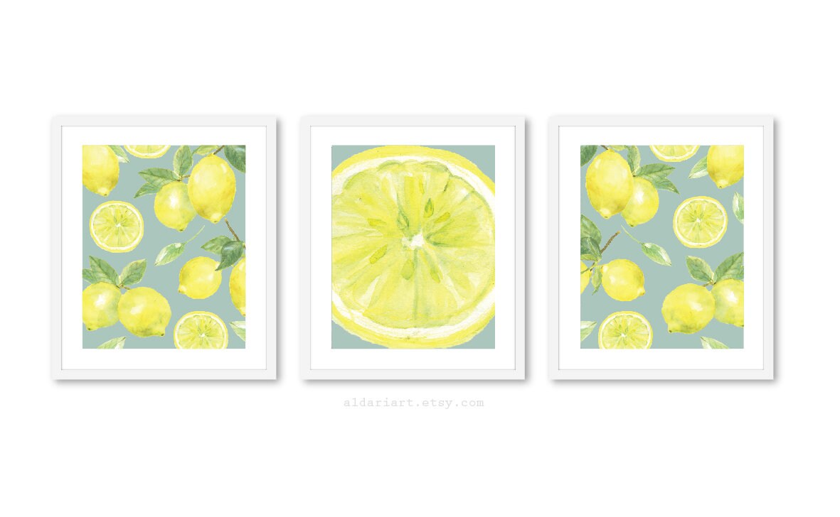 Lemon Art Prints - Lemon Wall Art - Watercolor Lemons Prints - Modern ...