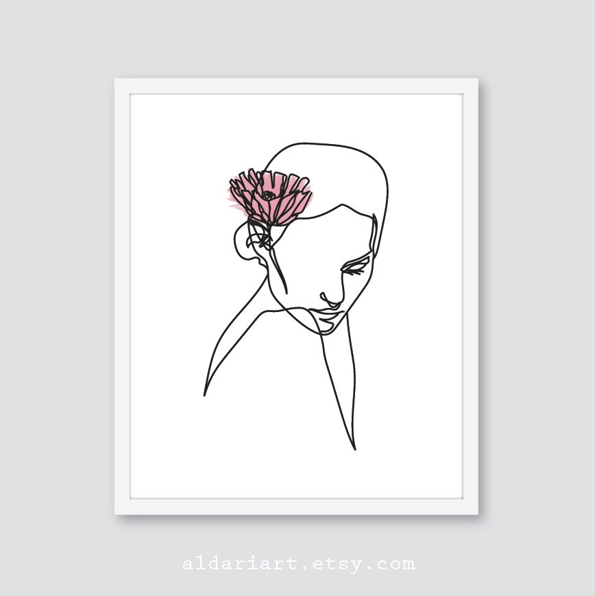 Abstract Line Art, Minimal Face Line Drawing, Black and White Print ...