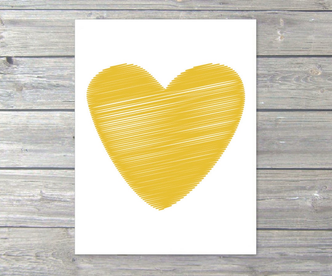 Heart Art Print - Mustard Yellow Heart - Love Poster - Wall Art Modern ...