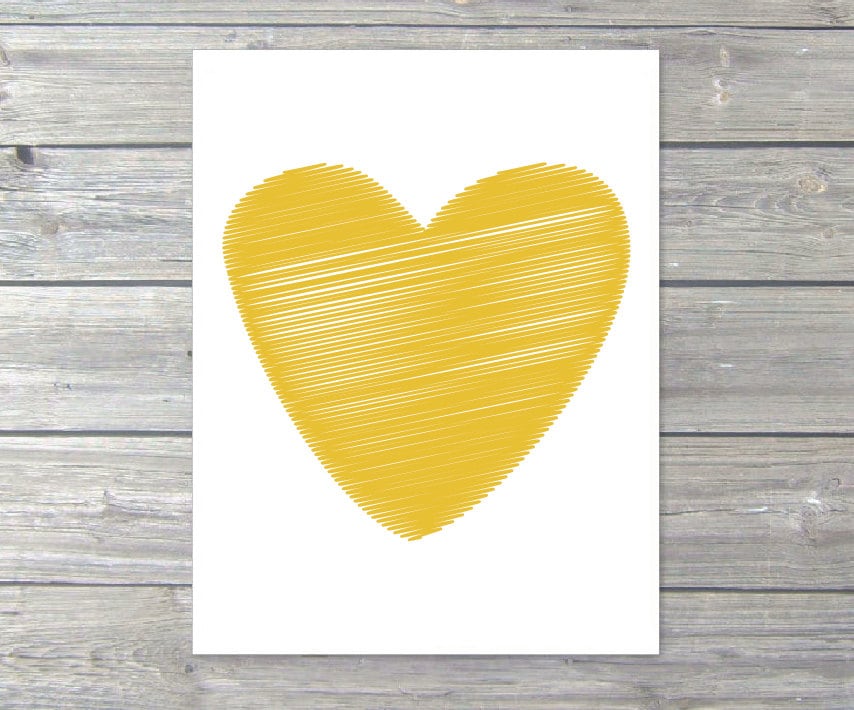Heart Art Print - Mustard Yellow Heart - Love Poster - Wall Art Modern ...