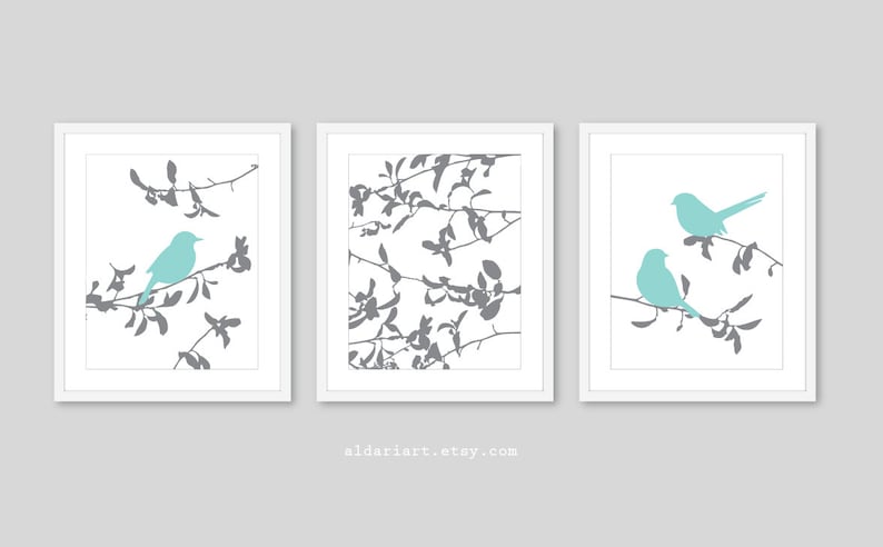 Birds on Tree Art Prints Set of 3 Prints Modern Birds Grey - Etsy