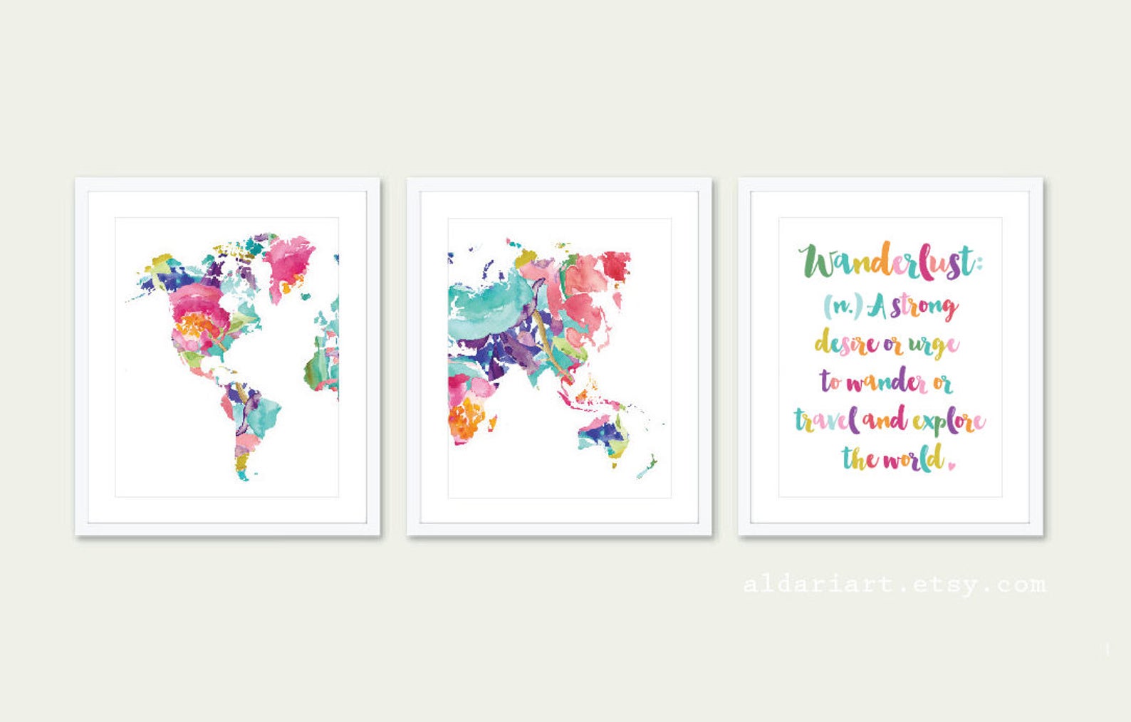 Wanderlust Print World Map Nursery Art Prints Set of 3 - Etsy