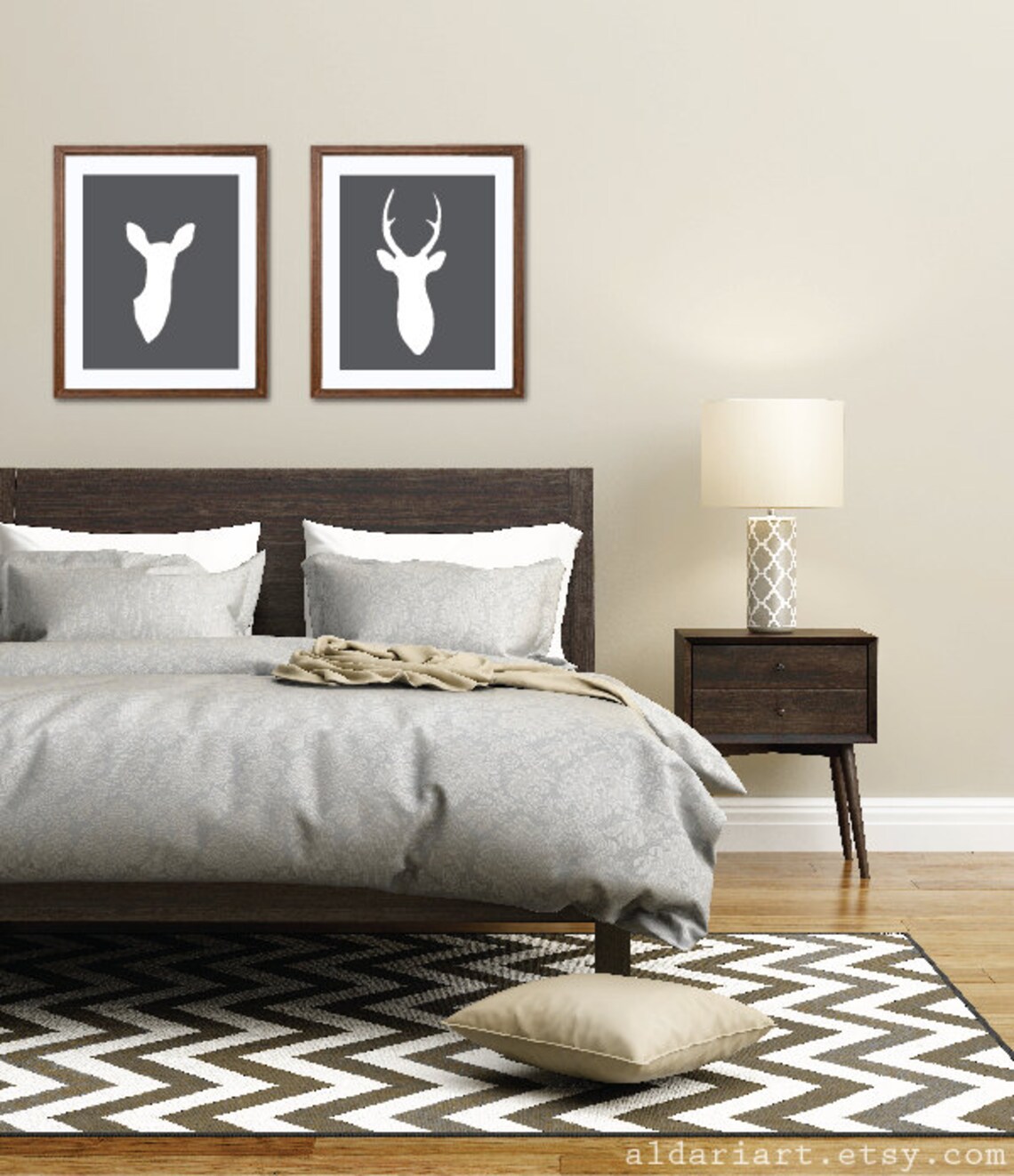 Modern Deer Antlers Art Prints Deer and Doe Deer Couple set - Etsy Canada